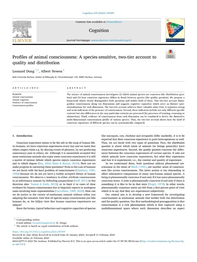 Profiles of animal consciousness: A species-sensitive, two-tier account ...