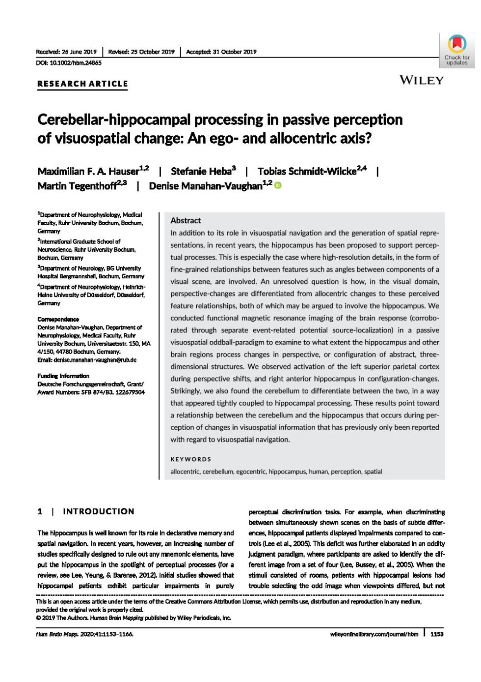 Cerebellar-hippocampal processing in passive perception of visuospatial ...